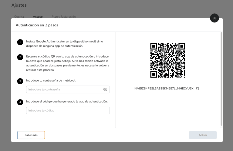 Autenticación en dos pasos de Metricool [Tutorial]
