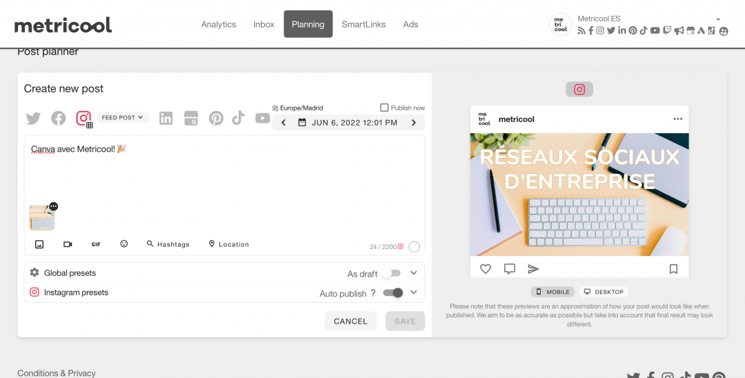 Programmer carrousel Instagram