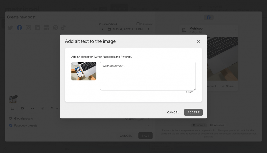 How to program posts on Facebook with Metricool