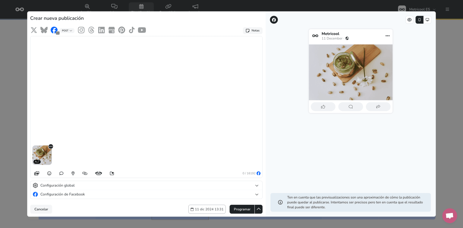 Cómo programar publicaciones en Facebook con Metricool