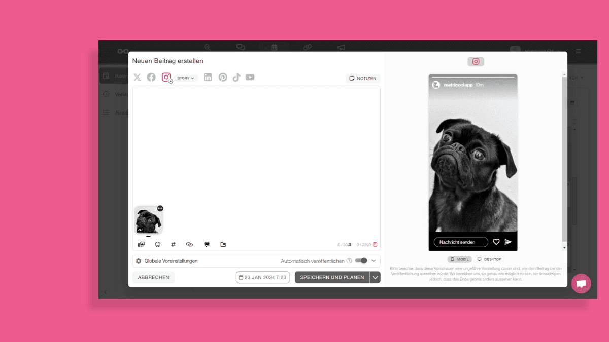 Kann man eine Instagram Story vom PC posten?
