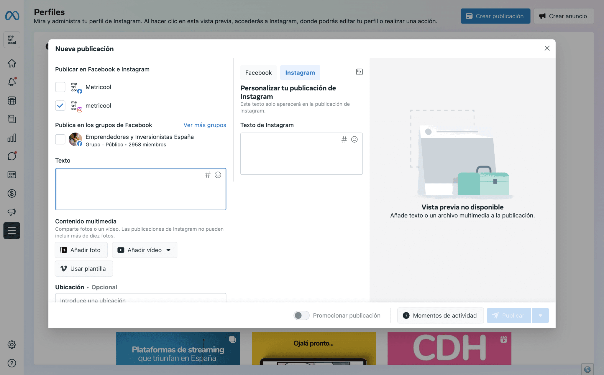 Programar publicaciones en Instagram