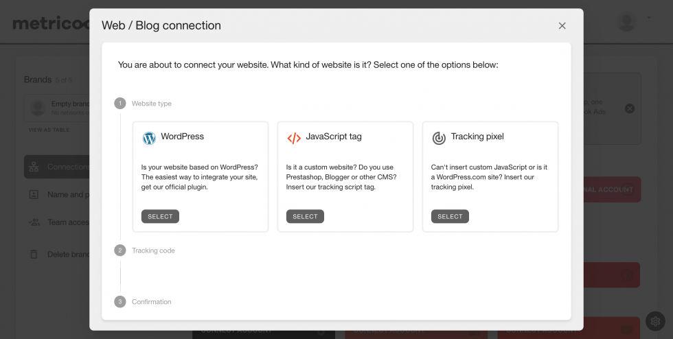 Metricool integration with Wordpress, Shopify, Joomla or Wix