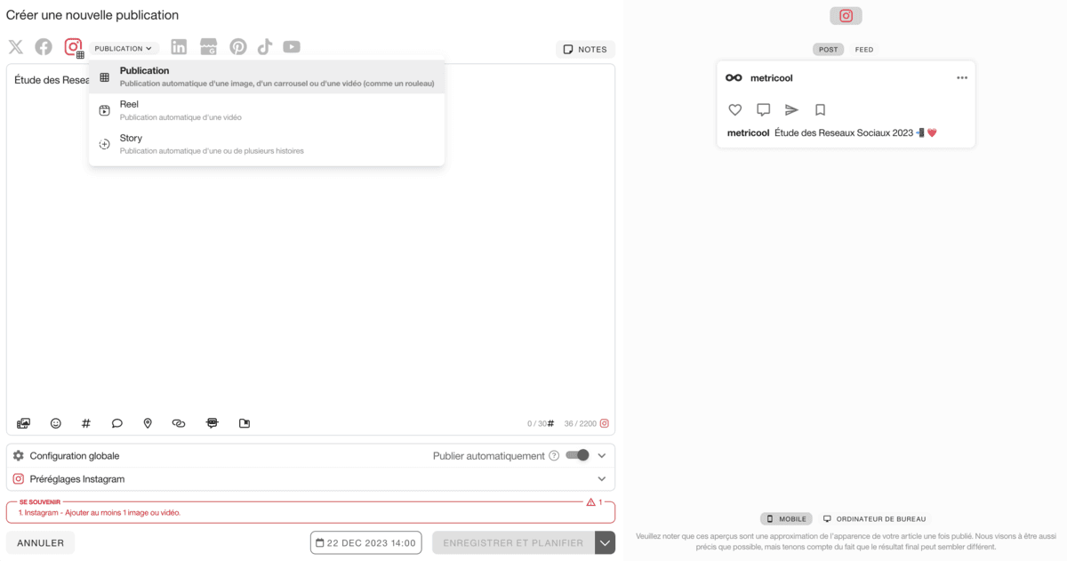 Programmer carrousel Instagram