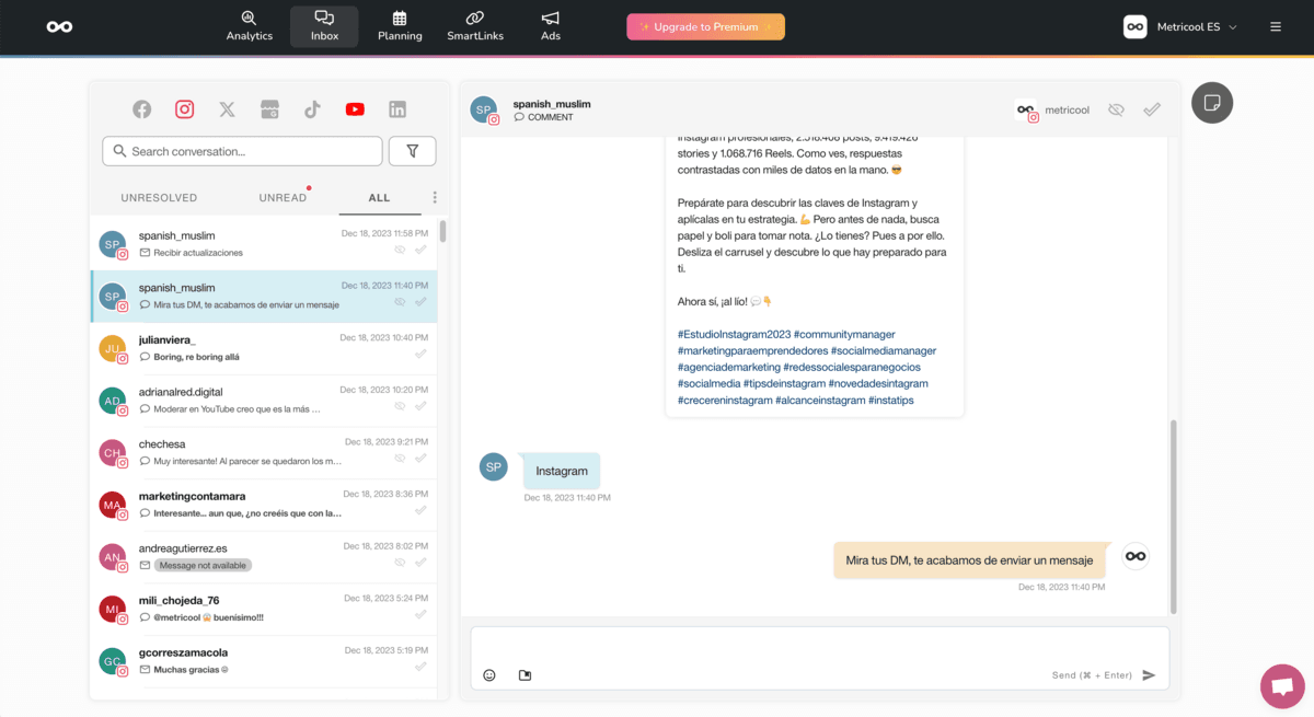 Social Media Inbox Management with Metricool