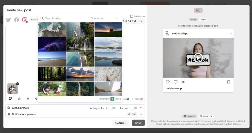 Metricool Video Bank