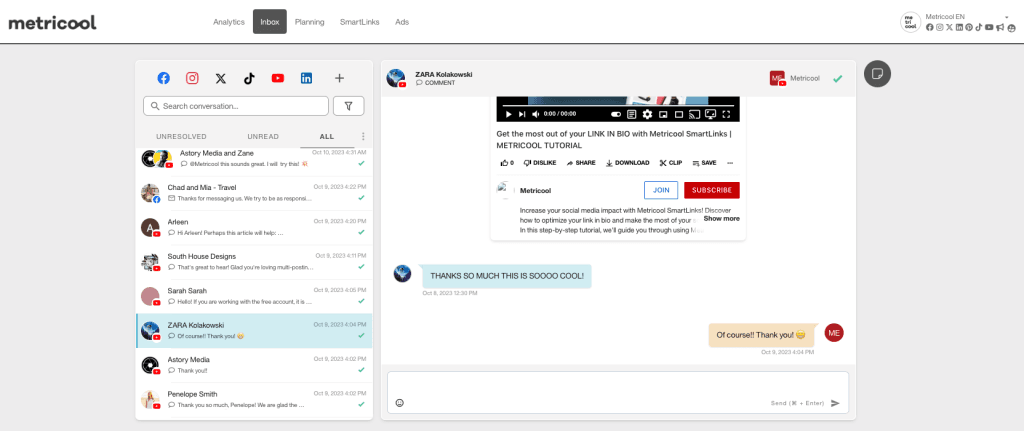 Social Media Inbox Management with Metricool