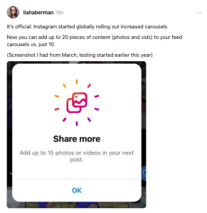 Instagram Carousel Limit Increased to 20 Photos or Videos | Metricool
