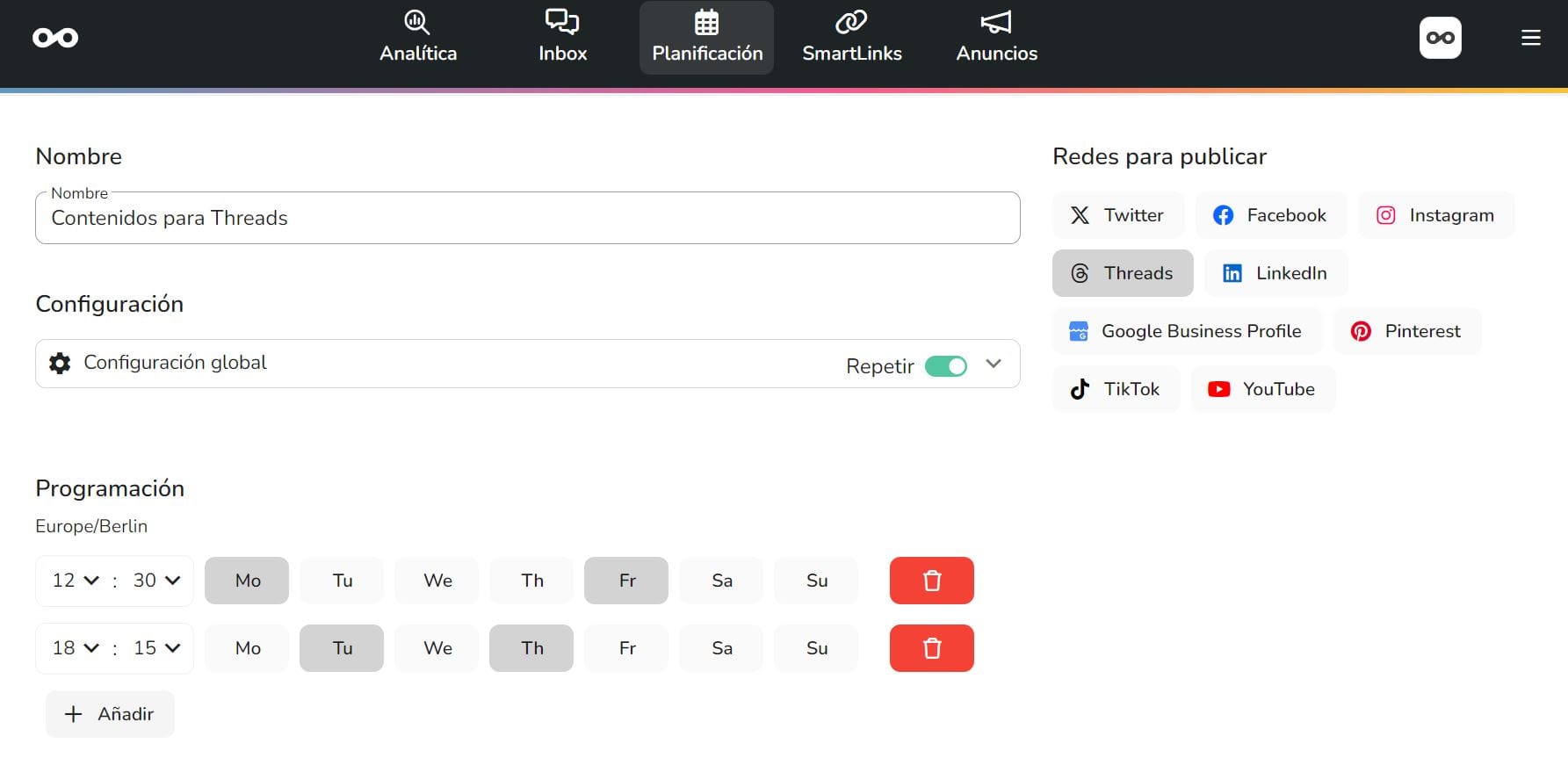 Cómo programar posts en Threads con Metricool