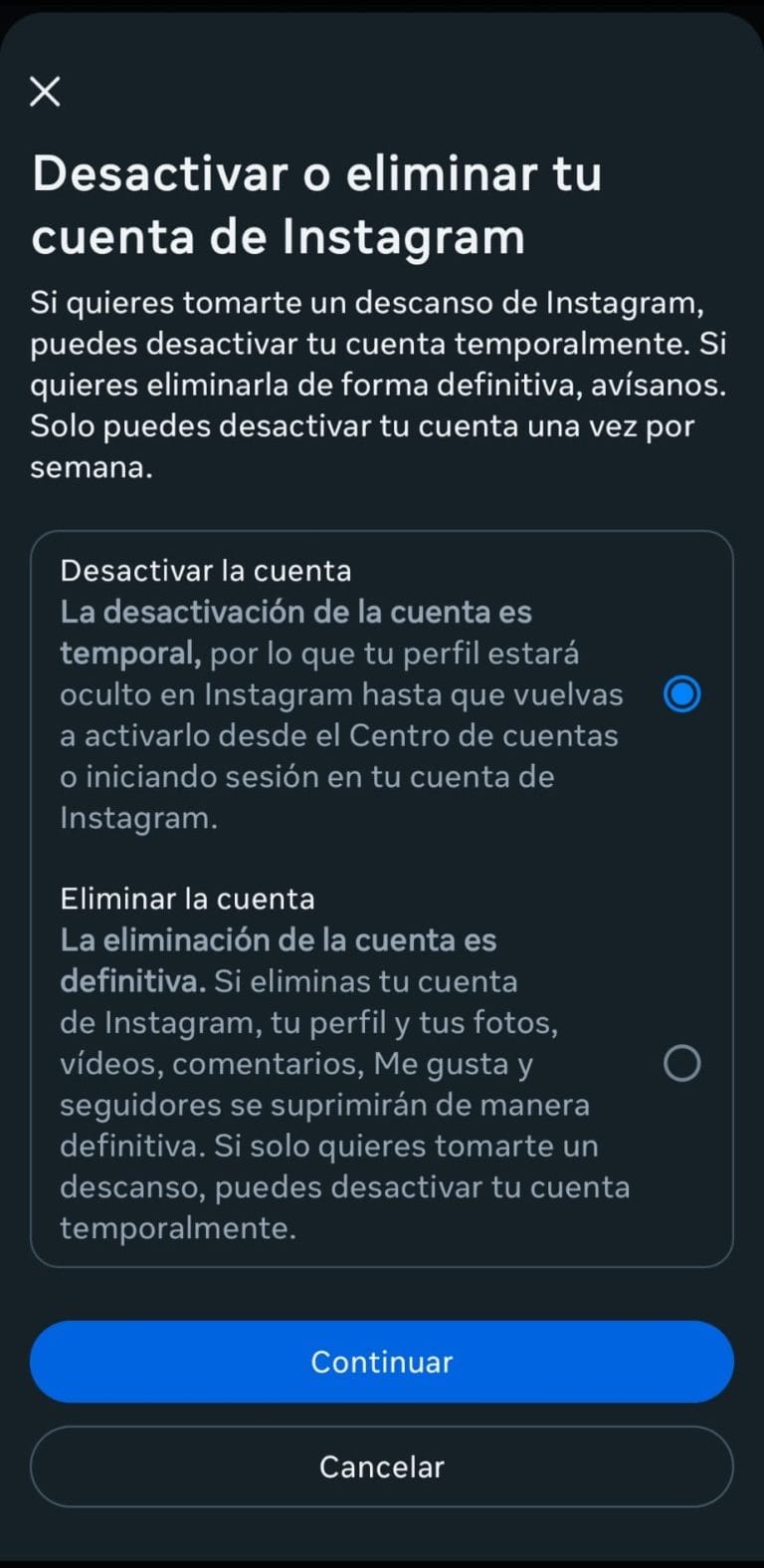 Cómo Desactivar la Cuenta de Instagram Temporalmente