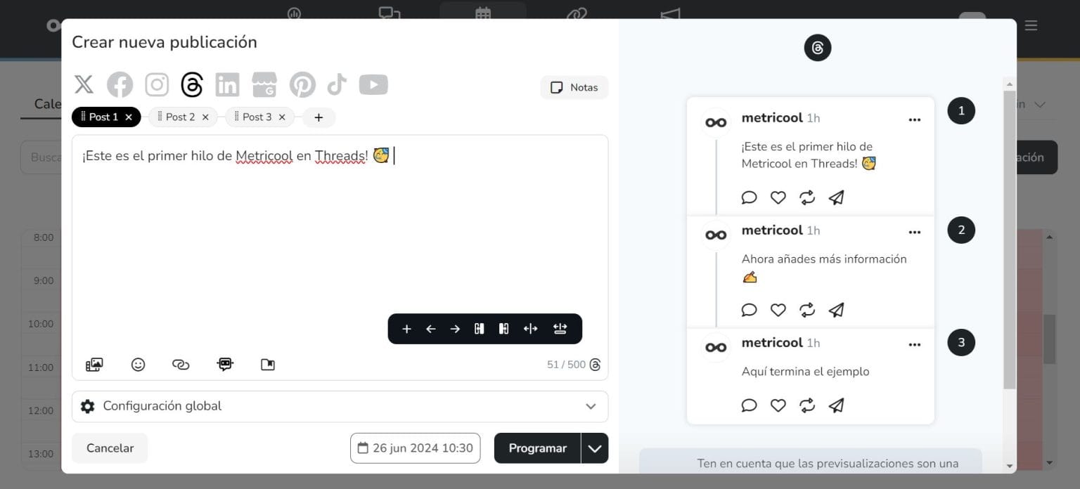 Cómo programar posts en Threads con Metricool