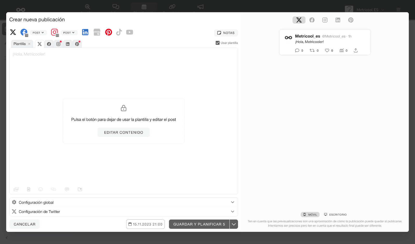 Multiposting en redes sociales con Metricool