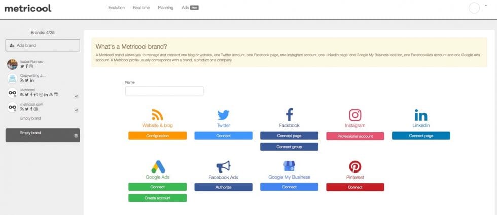 Metricool integration with Wordpress, Shopify, Joomla or Wix