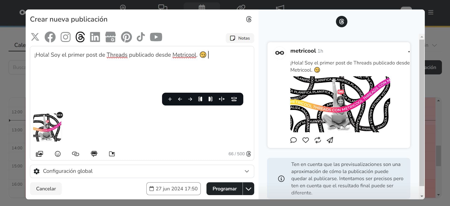 Cómo programar posts en Threads con Metricool